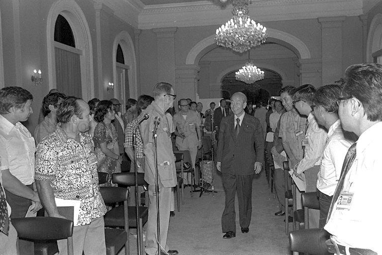Japanese Prime Minister Takeo Fukuda arriving for press