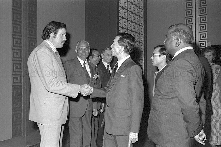 President Dr Benjamin Sheares being greeted at the banquet