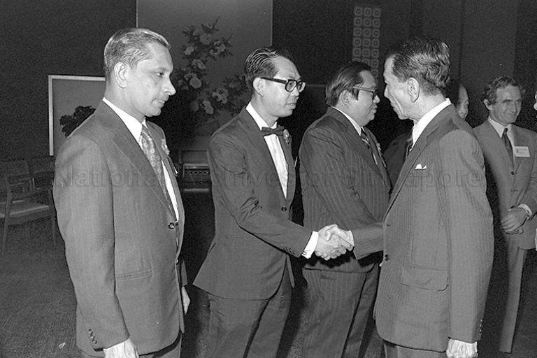 President Dr Benjamin Sheares being greeted at the banquet