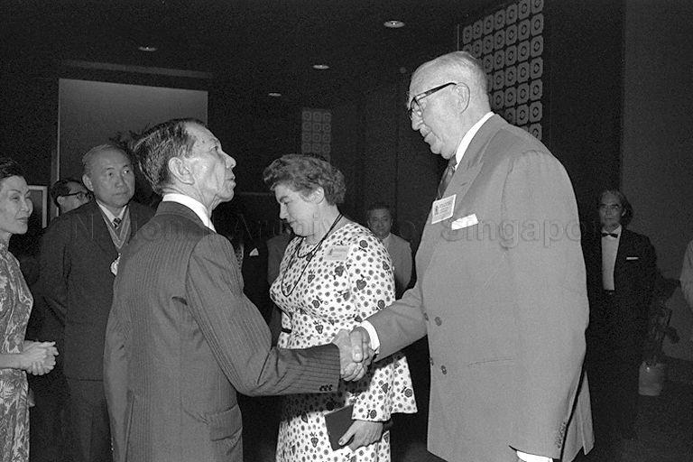 President Dr Benjamin Sheares being greeted at the banquet