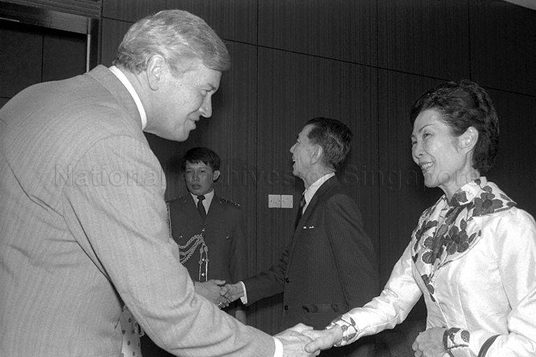 Mrs Benjamin Henry Sheares greeting Deputy Prime Minister of