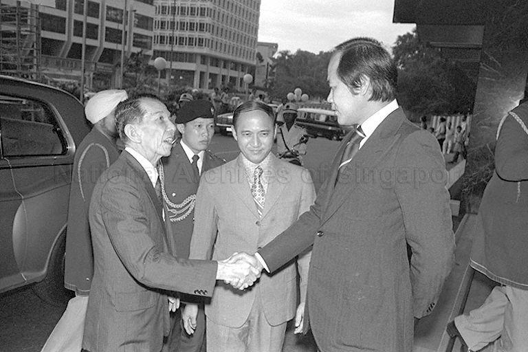 President Dr Benjamin Sheares going through a receiving line