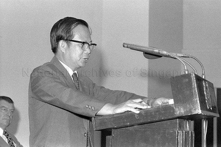 Minister of Health Dr Toh Chin Chye speaking at the handing
