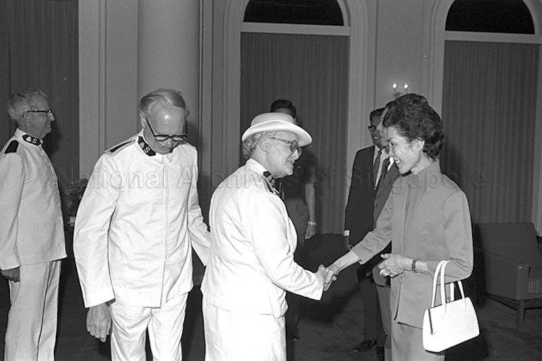 Mrs Janet Wiseman greeting Mrs Benjamin Henry Sheares when