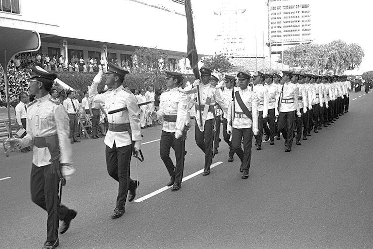 National Day Parade 1975 at Maxwell Road -- March-past by
