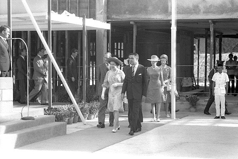 Queen Elizabeth II arriving to lay the foundation stone for