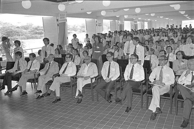 President Devan Nair (fifth from left) watching a music-