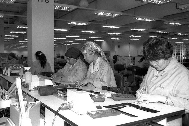 Staff working at production area of Hewlett Packard's new