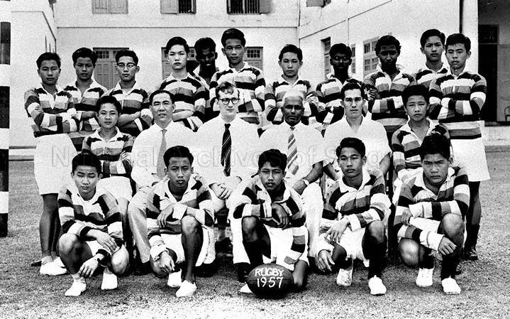 Group photograph of Raffles Institution junior rugby team.