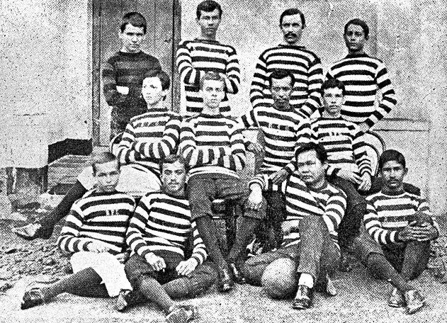 Rugby team of Raffles Institution (RI) in 1886. C M Phillips
