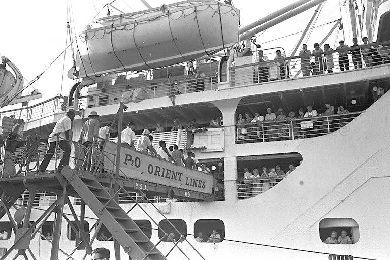Passengers on board Orient Lines liner "Orcades" at