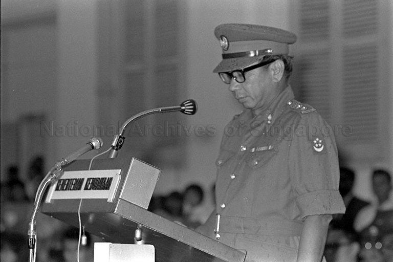 Minister of Defence Dr Goh Keng Swee, in the uniform of a