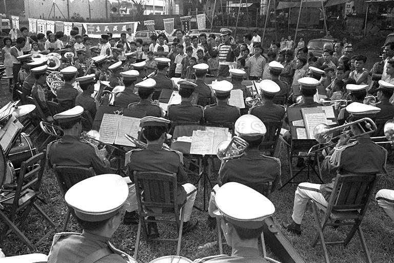 Band performance during opening of overhead pedestrian