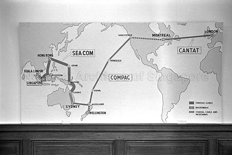 Photo of a map displaying telecommunication cables that are