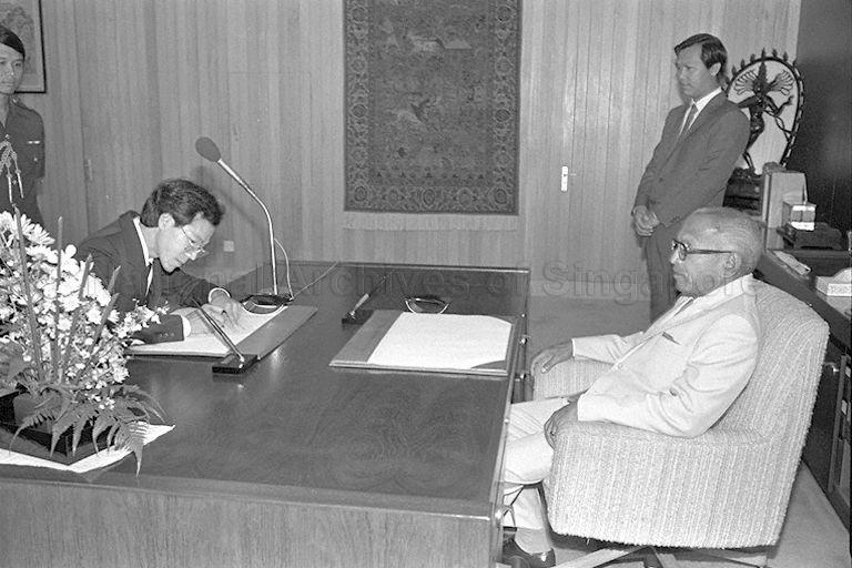 President C V Devan Nair (seated right) officiating at the