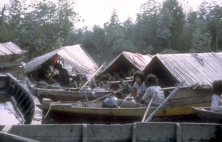 Orang Laut (Sea People) families on board their houseboats