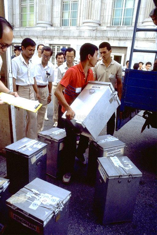 Ballot boxes with ballot papers from the 1984 General