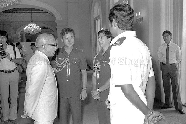 President Devan Nair speaking with newly appointed honorary