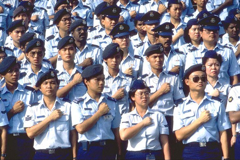 Men and women of Singapore Armed Forces (SAF) taking the SAF