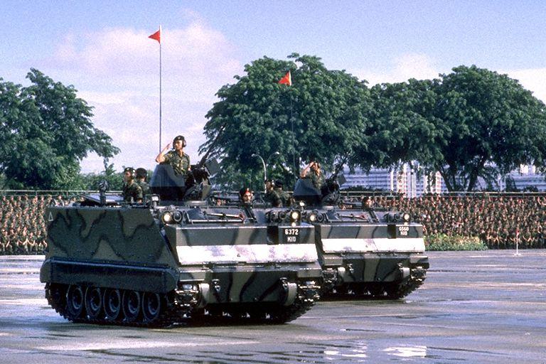 Mobile display of hardware during military parade to mark