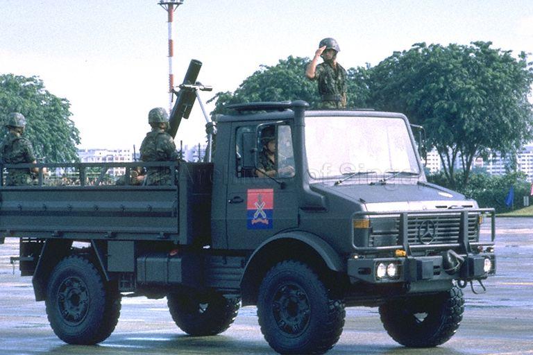 Mobile display of hardware during military parade to mark