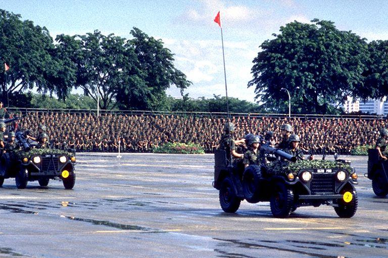 Mobile display of hardware during military parade to mark