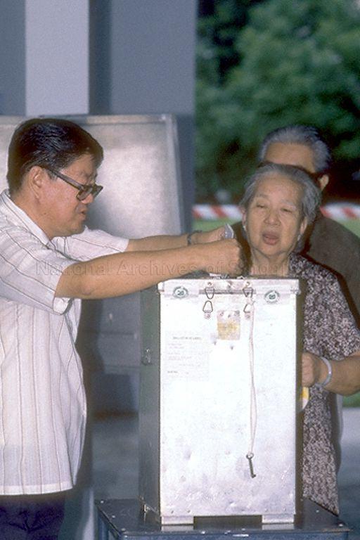 1998 General Election - Elderly lady receiving assistance