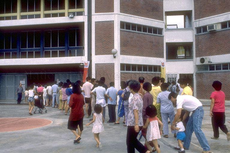 1998 General Election - People lining up to vote at polling