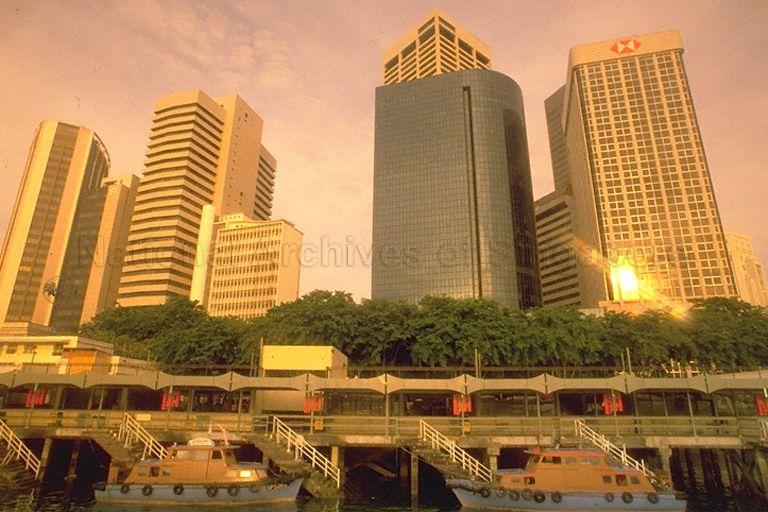 A VIEW OF BUILDINGS ALONG THE WATERFRONT WITH CLIFFORD PIER