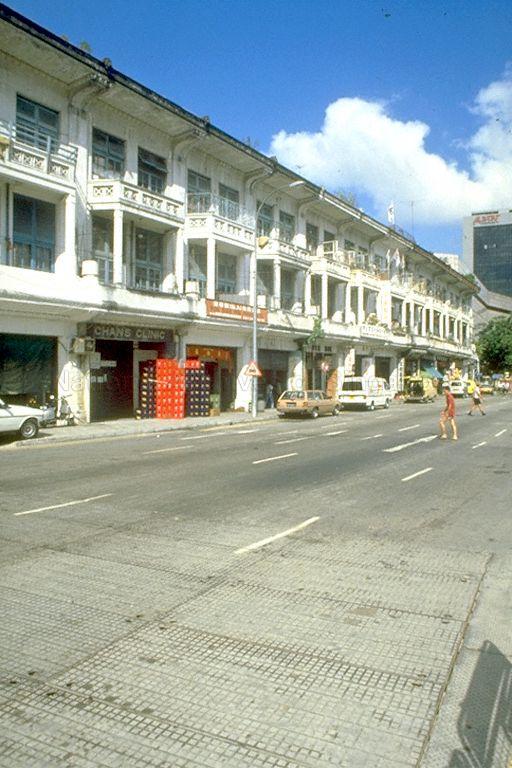 Block of old houses along Rochor Road with Albert Complex in