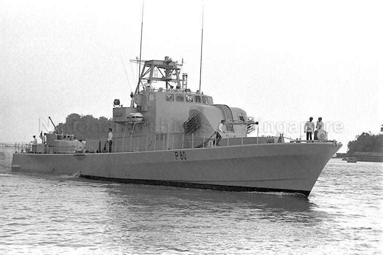 View of missile gunboat RSS Sea Hawk during official opening
