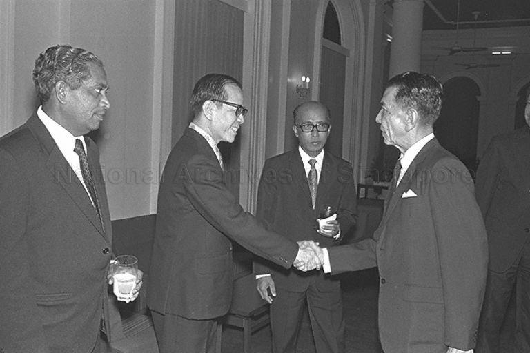 President Dr Benjamin Henry Sheares greeting guests at