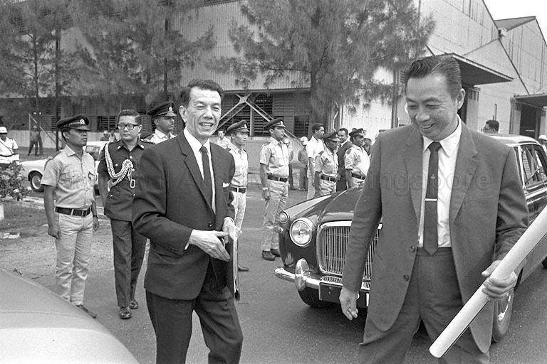 President Dr Benjamin Henry Sheares arriving at a shipyard