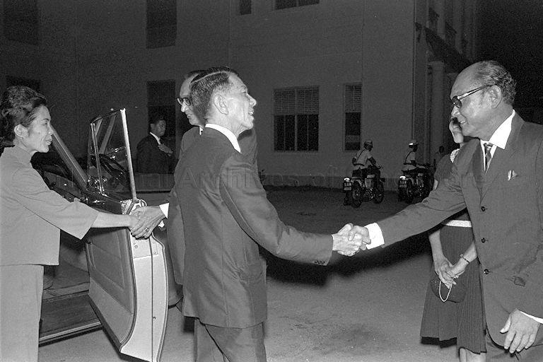 President Dr Benjamin Henry Sheares being greeted by
