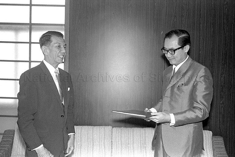 President Dr Benjamin Henry Sheares presenting Letters of