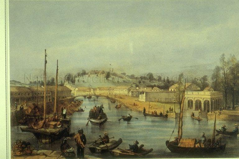 View of Singapore River looking from Boat Quay towards