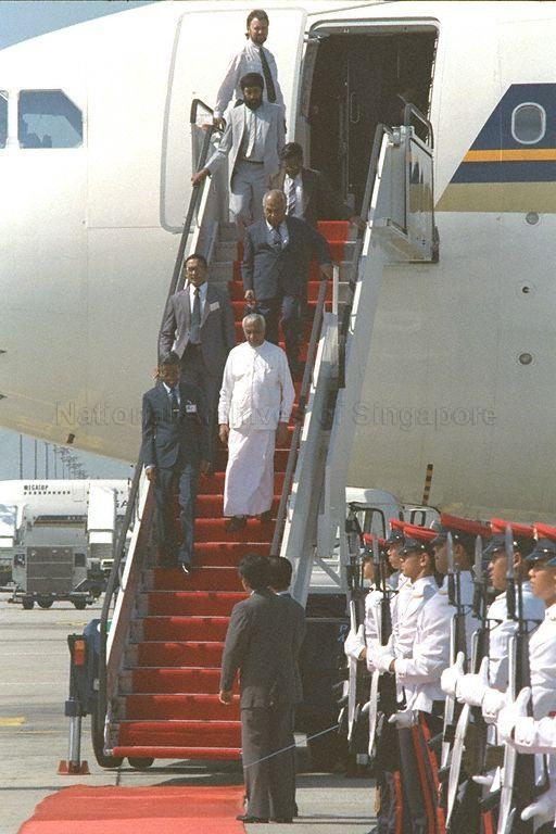 Sri Lankan Prime Minister D B Wijetunge (white outfit)