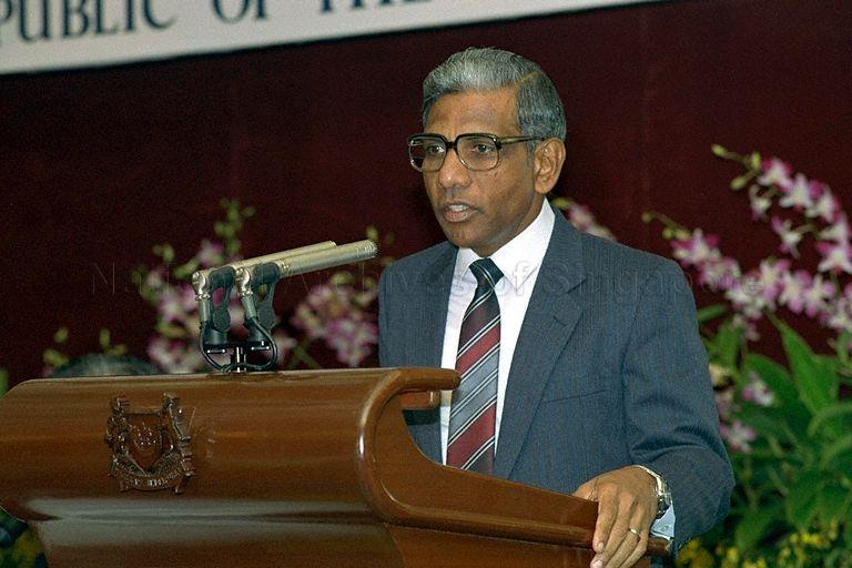 Minister for Trade and Industry S Dhanabalan delivering