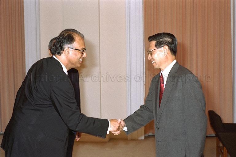 PRESIDENT ONG TENG CHEONG GREETING CHELVA RETNAM RAJAH WHO