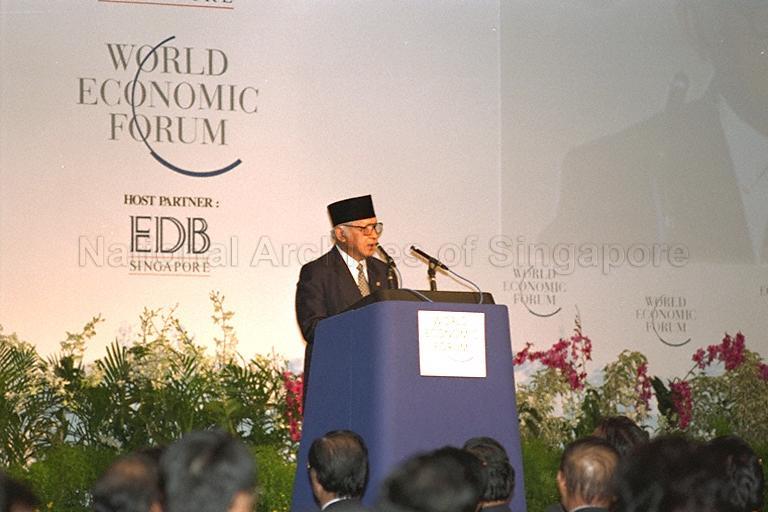 INDONESIAN PRESIDENT SOEHARTO DELIVERING HIS KEYNOTE ADDRESS