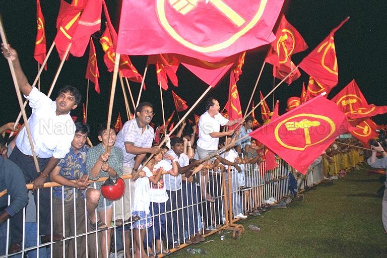 Supporters of Workers' Party during polling day at Bishan