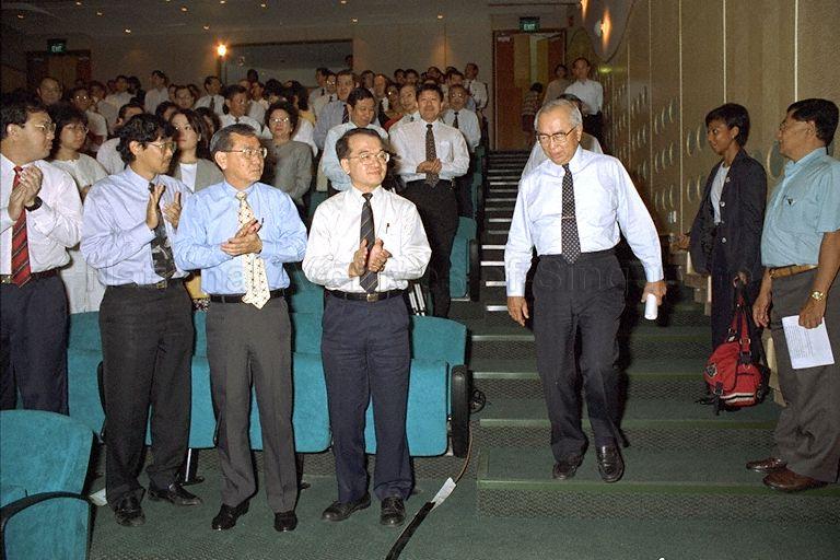 Minister for Finance Dr Richard Hu Tsu Tau (right) arriving