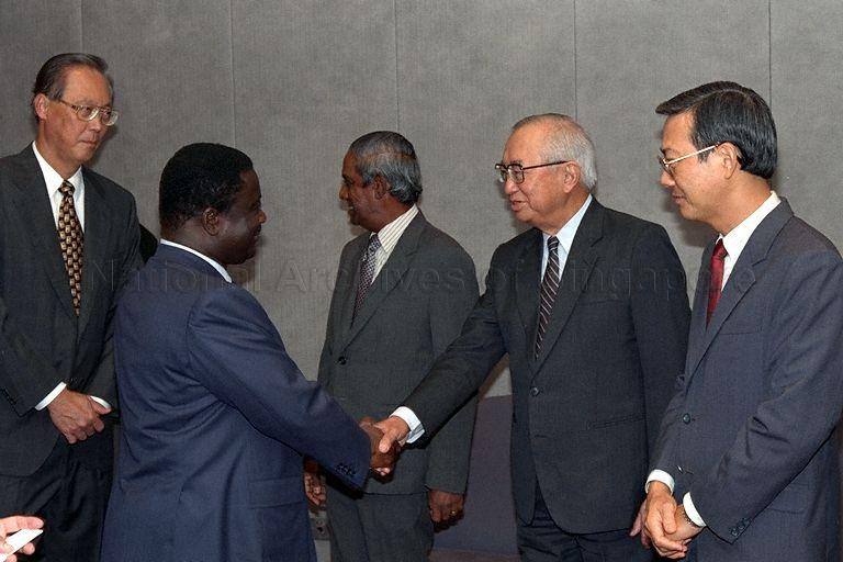 Minister for Finance Dr Richard Hu Tsu Tau greeting His