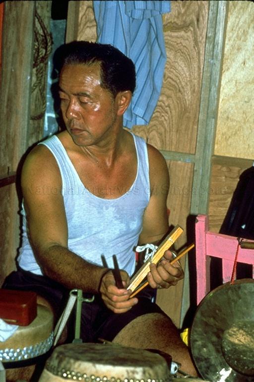 View of Chinese wayang (opera) musician at the back stage