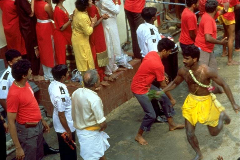 View of fire-walking ceremony at Sri Mariamman Temple during