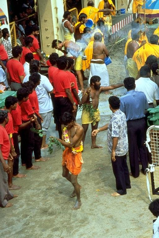 View of fire-walking ceremony at Sri Mariamman Temple during