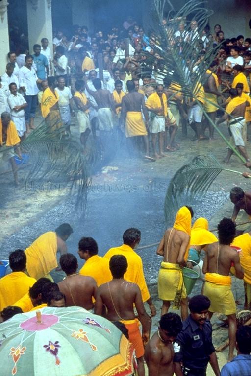 View of fire-walking ceremony at Sri Mariamman Temple during