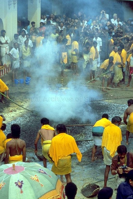 View of fire-walking ceremony at Sri Mariamman Temple during