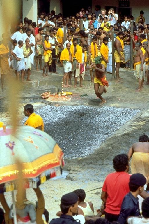 View of fire-walking ceremony at Sri Mariamman Temple during