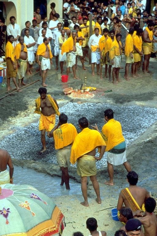 View of fire-walking ceremony at Sri Mariamman Temple during